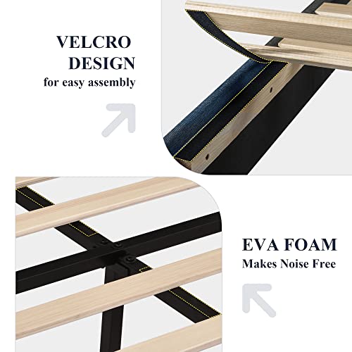Allewie King Size Platform Bed Frame with Fabric Upholstered Headboard and Wooden Slats Support, Fully Upholstered Mattress Foundation/No Box Spring Needed/Easy Assembly, Navy Blue