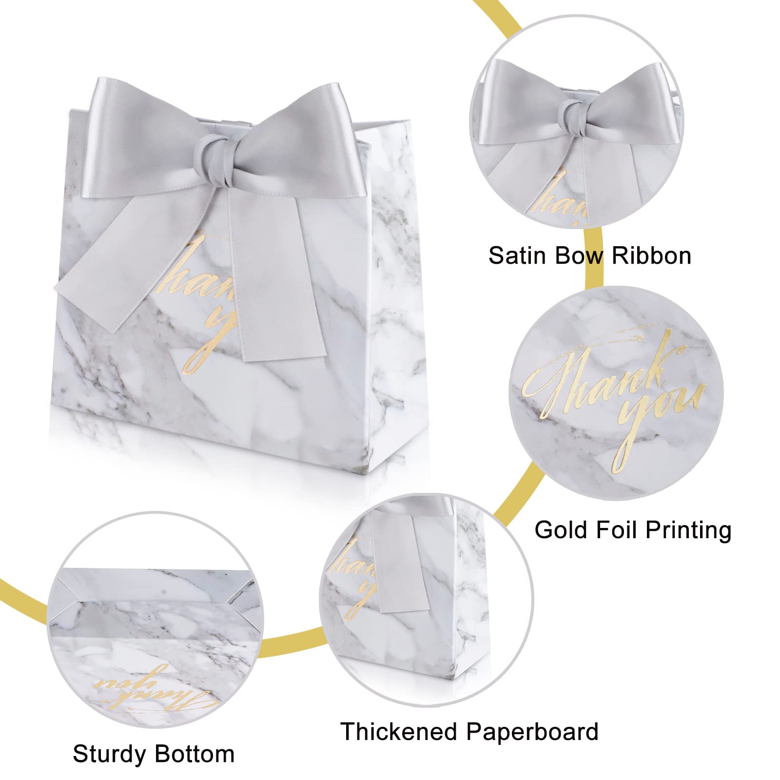 SHAIDOJIO ππ πππ¬ Small Thank You Gift Bags, Party Favor Bag Treat Box with Bow Ribbon, Marble Pattern Mini Paper Gift Bags Bulk for Wedding, Birthday, Bridal Shower, Baby Shower (4.5x1.8x4 Inch)