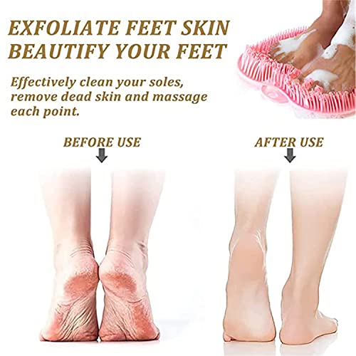 Shower Shower Foot & Back Scrubber,New Wall Mounted Back Scrubber, Silicone Bath Massage Cushion Brush with Suction Cups,Bathroom Wash Foot Mat Exfoliating Dead Skin Foot Brush (Pink)