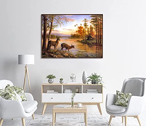 Eiazuiks Diamond Painting Kits for Adults, 5D Full Drill Diamond Art Deer Round Diamond Dots Gem Arts Suitable for Home Wall Decoration 12x16in