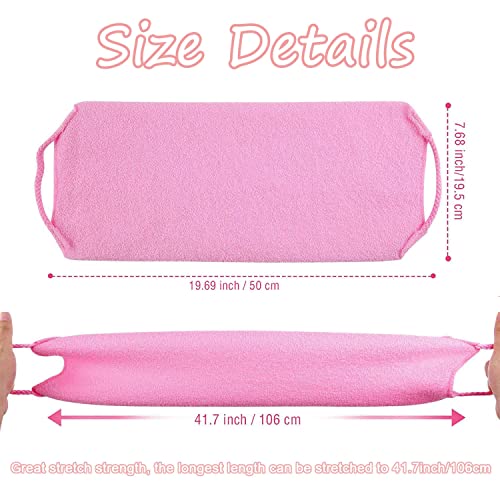 4 Pack Exfoliating Back Scrubber with Handles, Nylon Extended Length Bath Towel Shower Back Washer Exfoliating Washcloth Rear Scrub Stretchable for Body Shower Deep Cleaning Massages