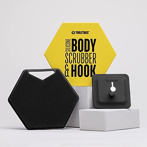 Tooletries - Body Scrubber & Storage Hook - Silicone Toiletry Organizer, Shower & Bathroom Accessory - Features Silicone-Grip Technology, Removable & Reusable - Charcoal