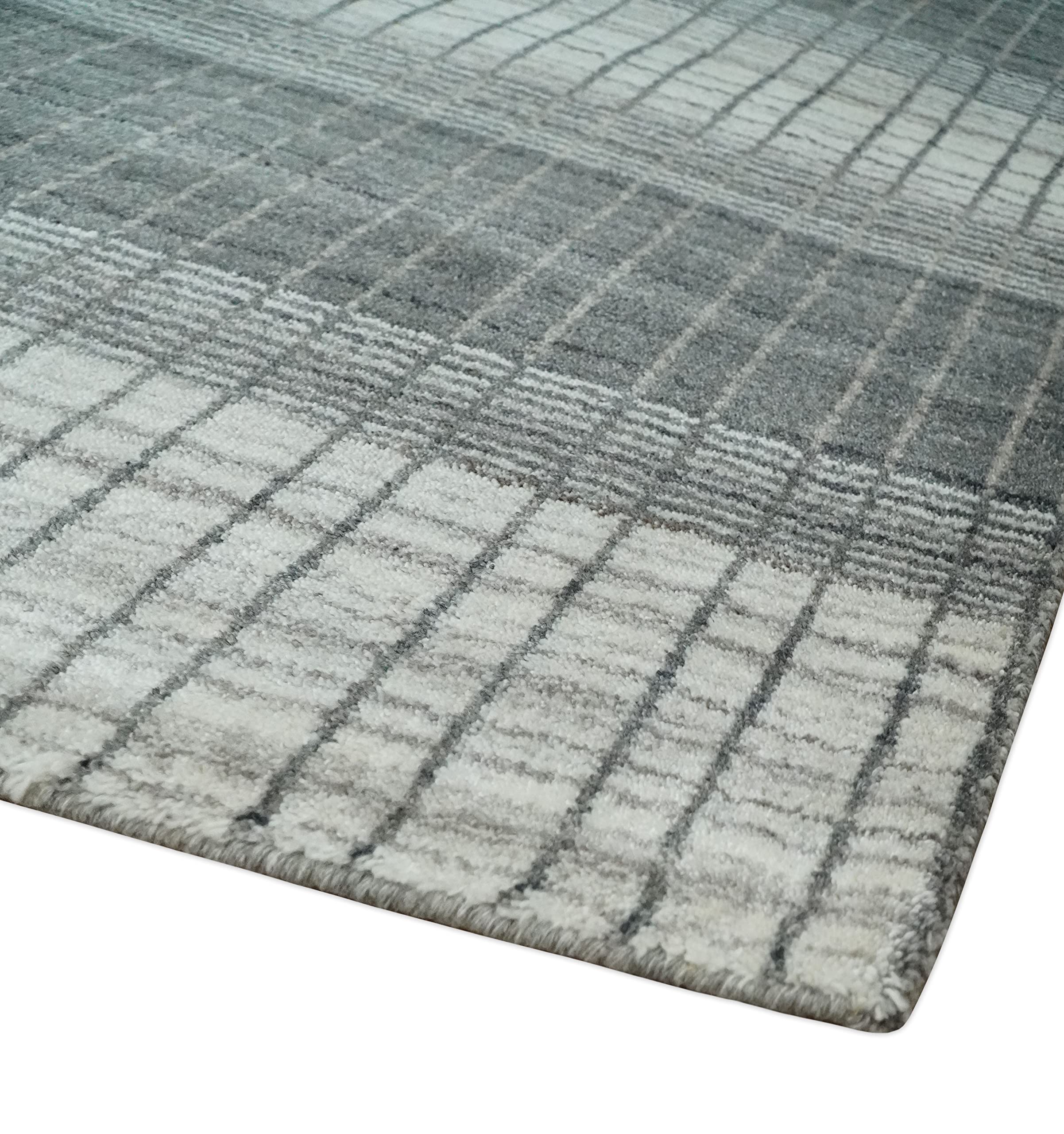 Modern Hand Made Stripes Scandinavian Blended Wool Flatwoven Area Rug, Ivory, Gray and Brown, 8x10 | KE23810