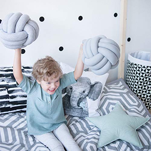 ZANYB Soft Knot Ball Throw Pillow Home Decor Cushion Plush Throw Knotted Pillow Handmade Round Pillow Knotted Bedroom Decor, Grey, 11.8x11.8''