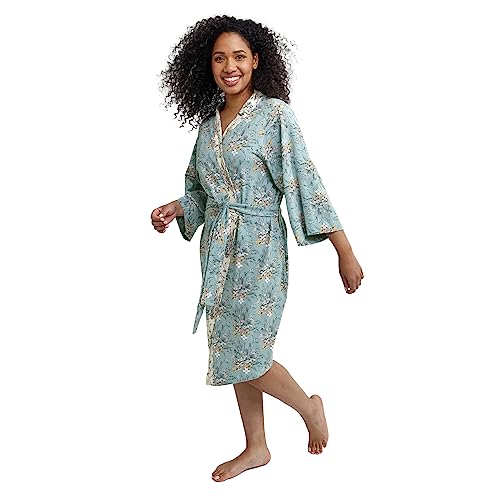Vera Bradley Women's Cozy Knit Robe (Extended Size Range), Sunlit Garden Sage, Large-X-Large