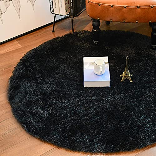 6' Round Black Area Rugs Kids Girls Boys Pets Room Carpets Bedroom Living Room Rugs Fluffy Soft Cute Shaggy Carpets Fuzzy Plush Circle Fur Room Decor Gift Rugs (6x6 Feet, Black)