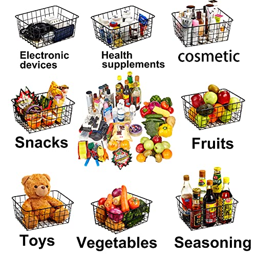 Wire Baskets with Liner, YQMM 4 Pack Wire Storage Basket Metal Basket Pantry Organizer Storage Bins Baskets for Freezer Shelf, Cabinet, Pantry, Closets, Kitchen, Bathroom, Garage Organizing