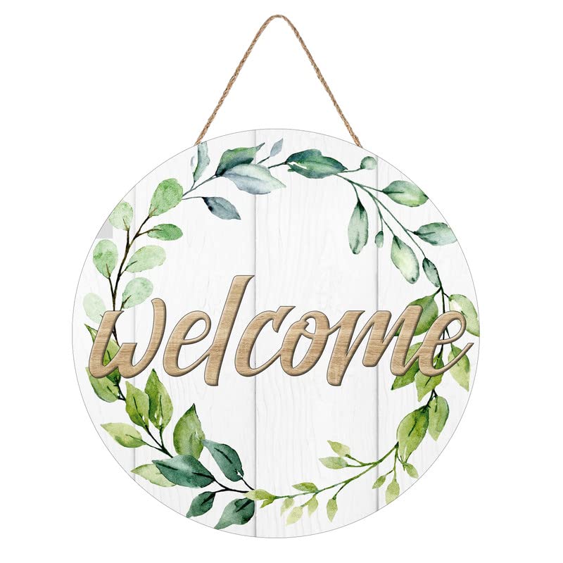 Rustic Wooden Hanging Decor Welcome Sign for Front Door or Covered Outdoor Porch, Farmhouse Home Outdoor Indoor Decor, White (12*12 inch)
