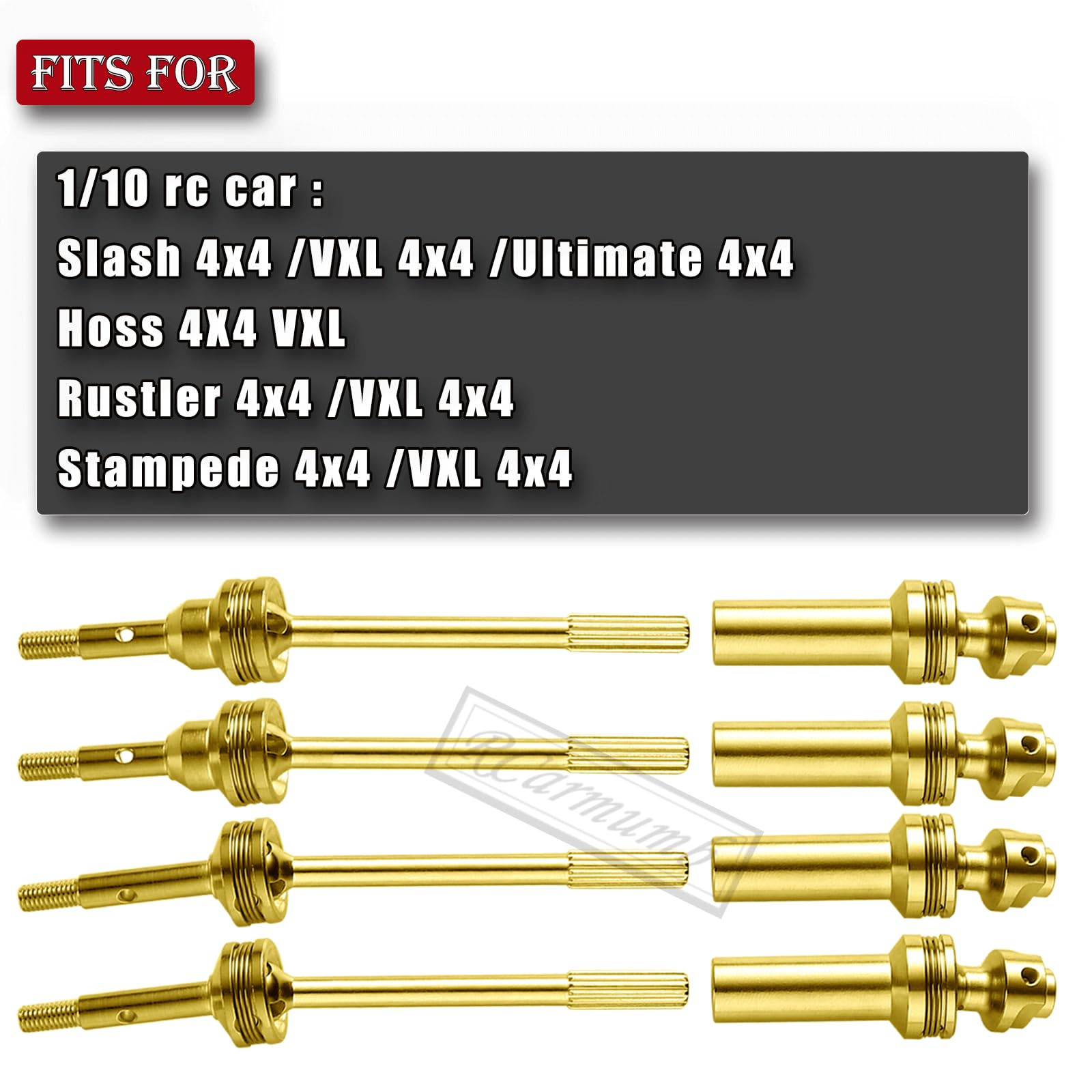 Rcarmumb CVD Upgrades Part for 1/10 Rustler VXL 4X4,Stampede VXL 4X4,Slash VXL 4X4 Platinum Ultimate,Hoss VXL 4X4 4WD RC, Alloy Front Rear Stainless Steel #45 Axle with Red Hex,Gold