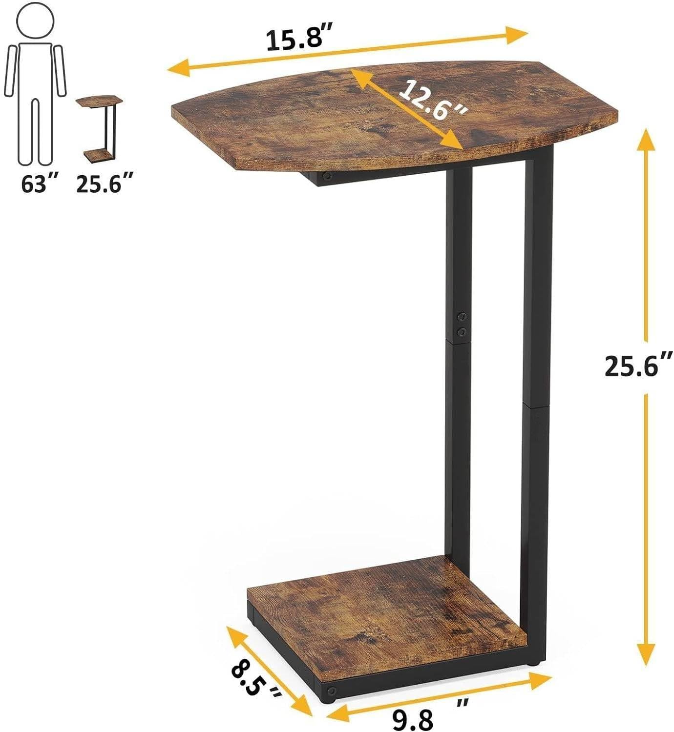 Hosfais Small Side Table End Table, C Shaped Barrel Coffee Table with Metal Frame, Wooden TV Tray for Living Room, Bedroom, Couch, Small Spaces (Rustic Brown)