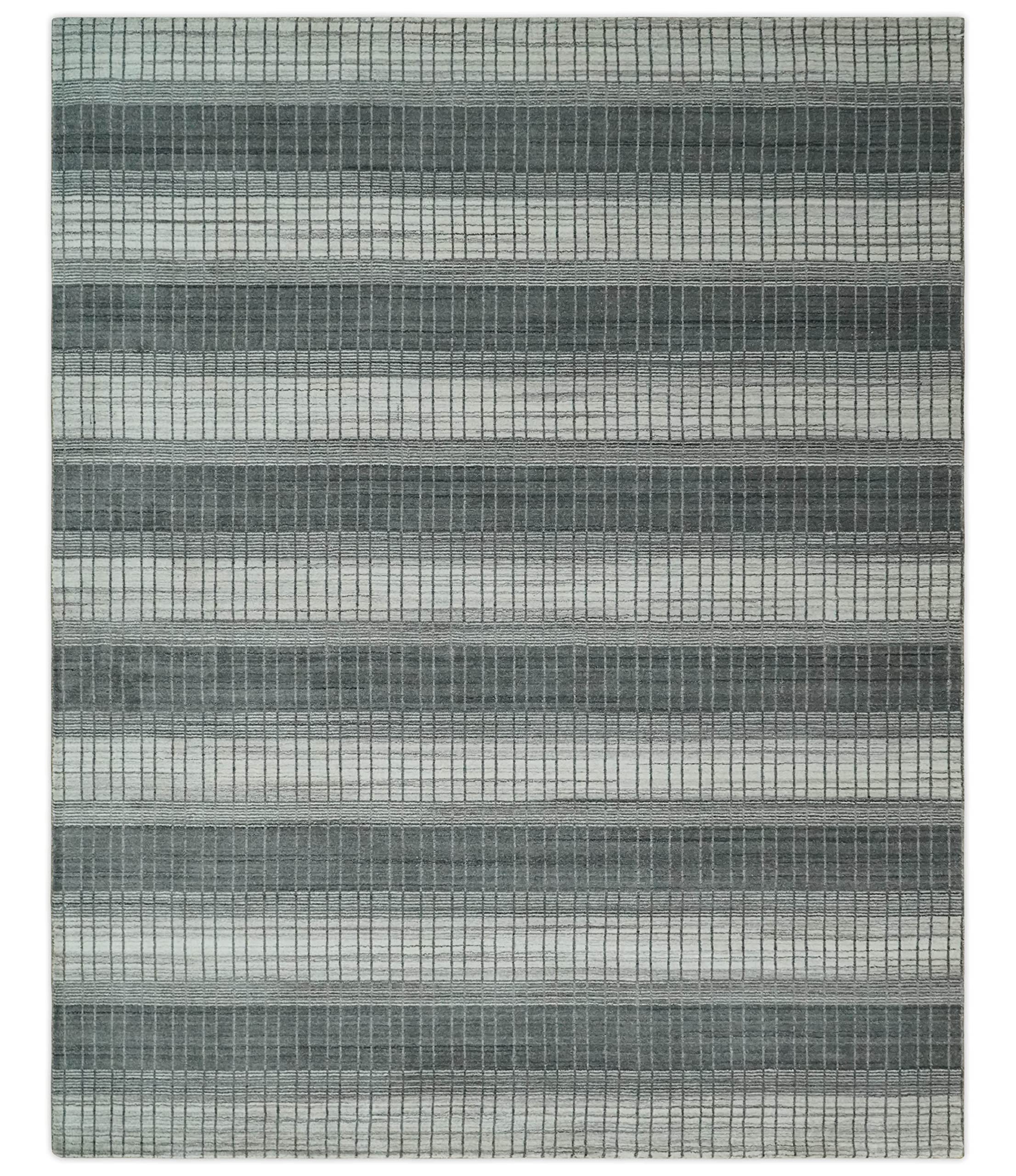 Modern Hand Made Stripes Scandinavian Blended Wool Flatwoven Area Rug, Ivory, Gray and Brown, 8x10 | KE23810