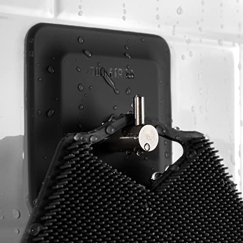 Tooletries - Body Scrubber & Storage Hook - Silicone Toiletry Organizer, Shower & Bathroom Accessory - Features Silicone-Grip Technology, Removable & Reusable - Charcoal