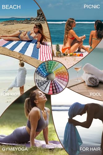 Park & Oz Turkish Beach Towel – Oversized 100% Cotton Quick-Dry & Sand-Free Blanket 72" x 40" – Ultra-Absorbent, Lightweight & Compact Pool Towel for Beach, Travel, Spa, Gym, Camping & Home