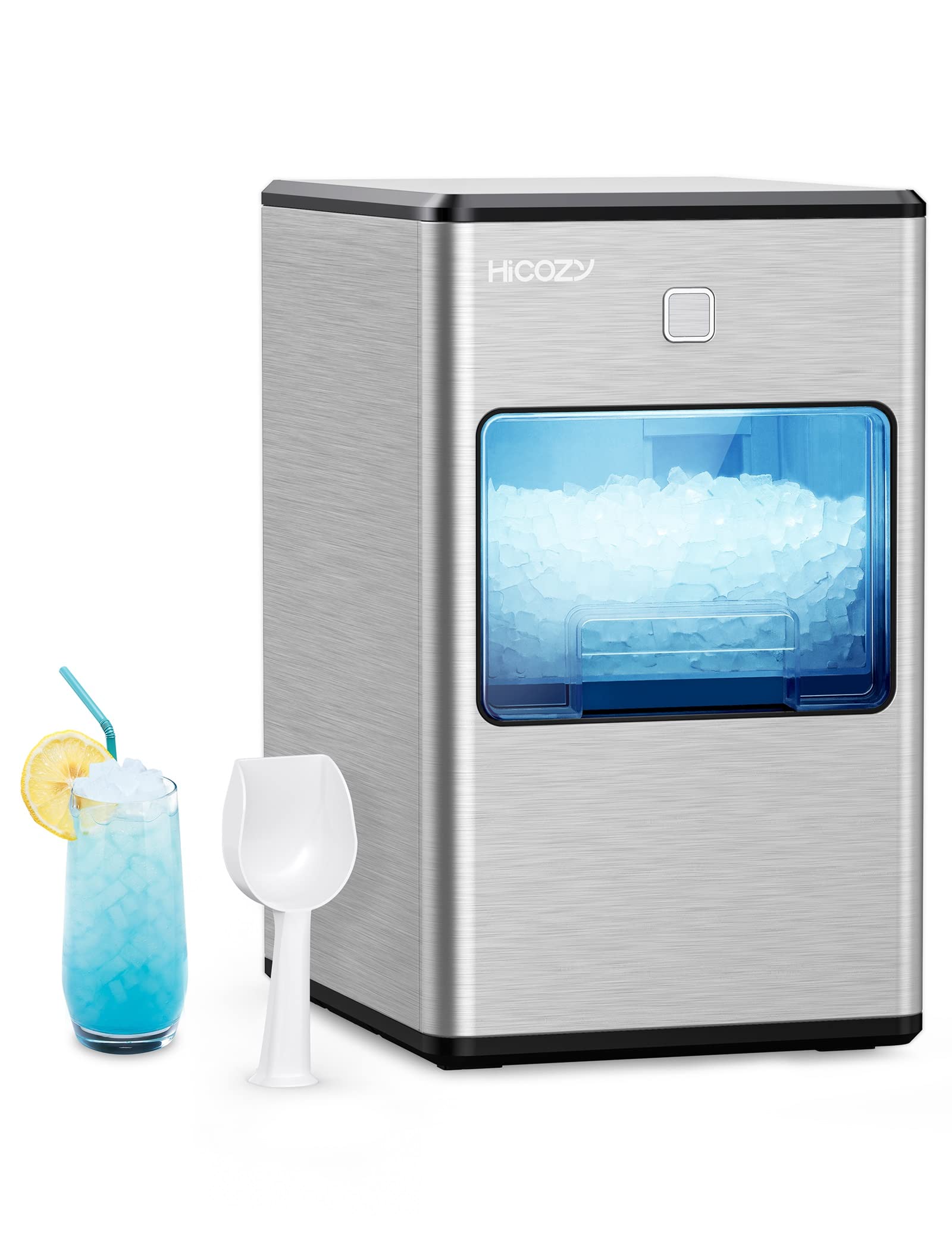 HiCOZY Dual-Mode Nugget Ice Maker Countertop, Compact Crushed Ice Maker, Produce Ice in 5 Mins, 55LB Per Day, Self-Cleaning and Automatic Water Refill (Black)