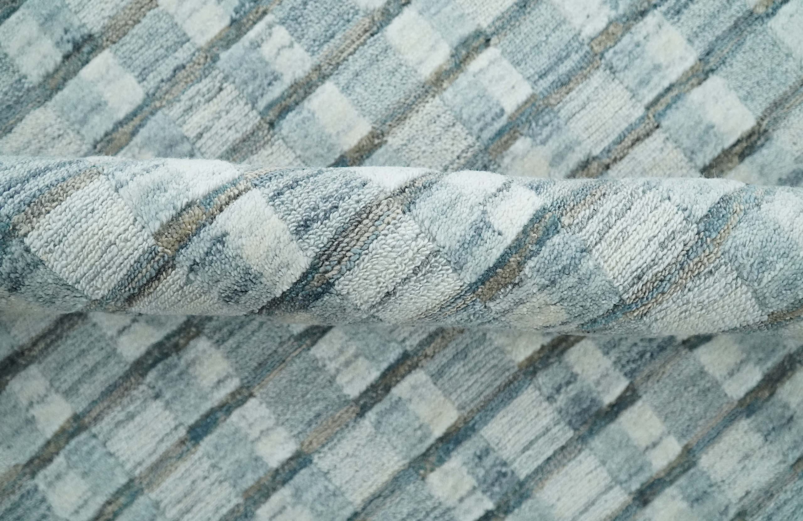 Artisan's Arc Hand Made Checkered Scandinavian Blended Wool Flatwoven Area Rug, White, Teal and Gray, 8x10 | KE18810