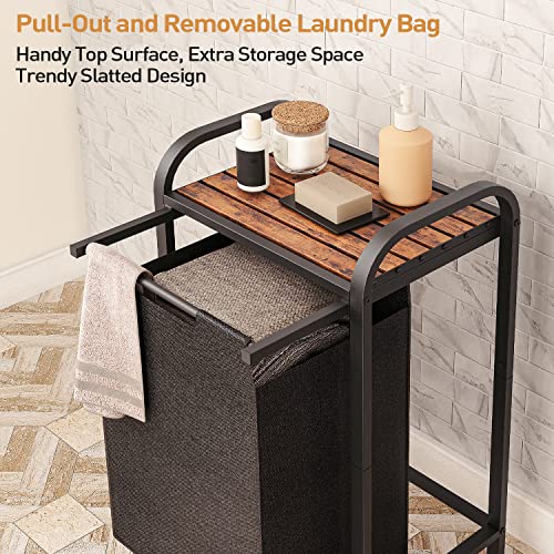 ALOFA Laundry Basket, Laundry Hamper with Shelf, 48L Laundry Room Organization, Pull Out and Removable Laundry Bag, Metal Frame Made Laundry Sorter Wheels and Adjustable Feets Black