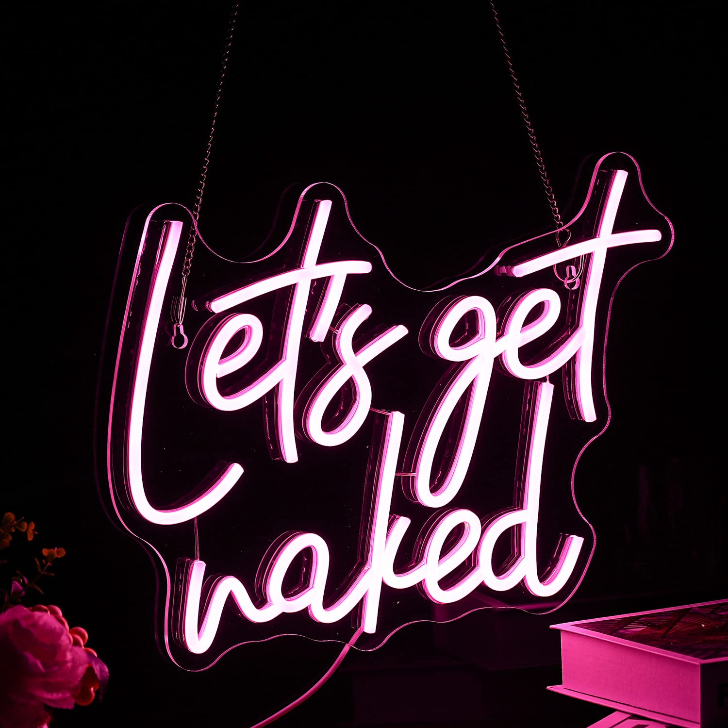 Let's Get Naked Neon Sign Dimmable Pink Neon Light for Wall Decor Powered by USB Words LED Lights for Bedroom Girls Gift Thanksgiving, Christmas(15.7"x11.8")