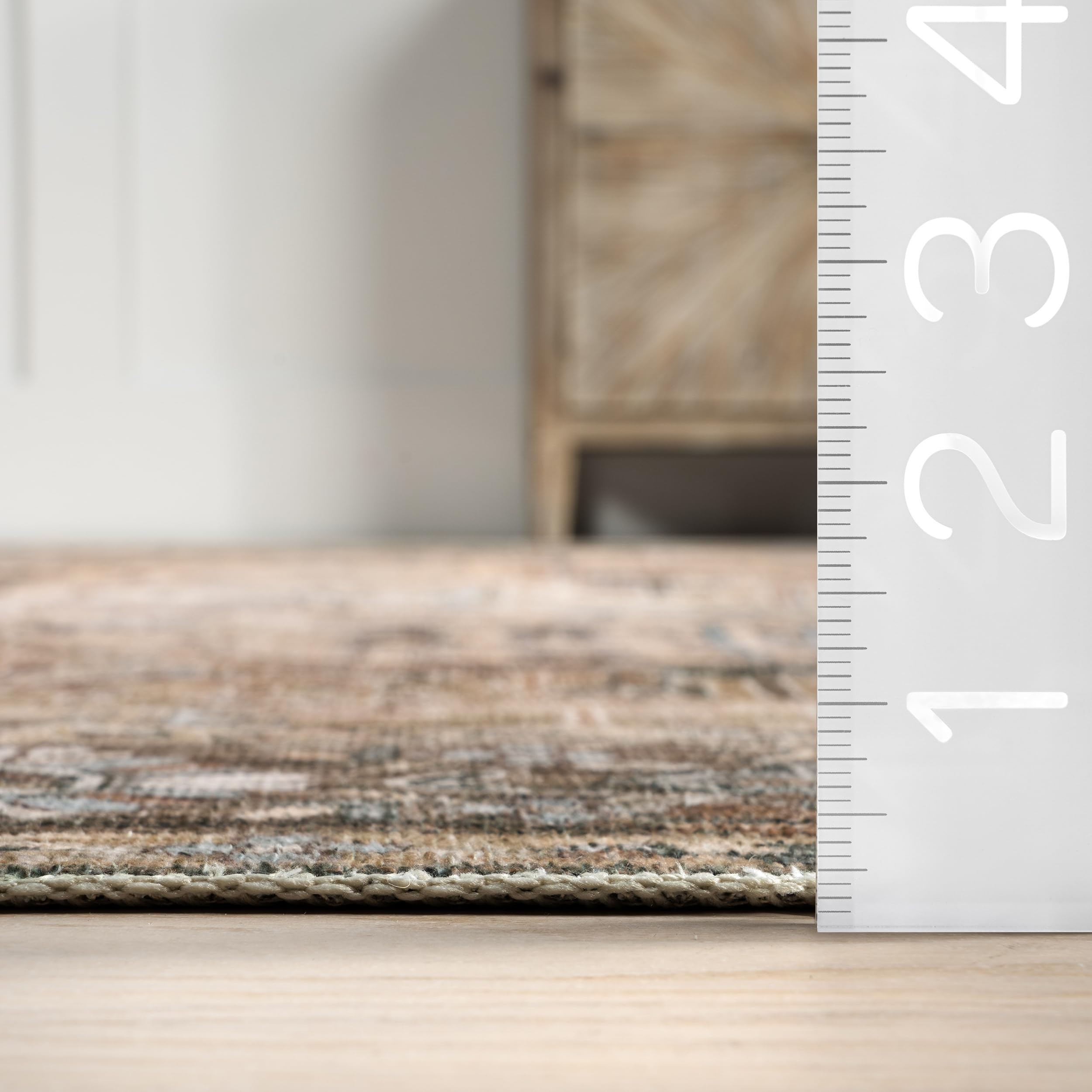 nuLOOM 2' x 12' SpinClean Machine Washable Stain-Resistant Area Rug with Non Slip Backing, Low Profile for Living Room, Bedroom, and Dining Room, Devin Light Brown