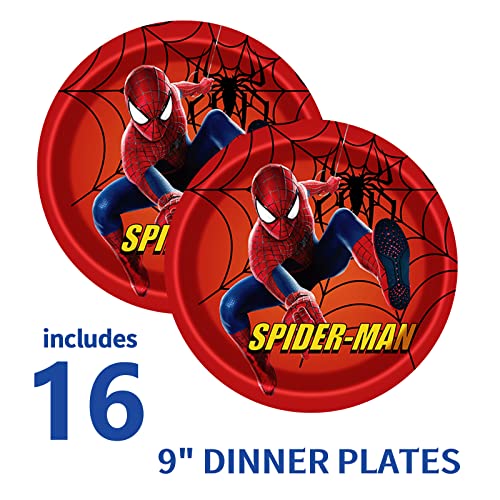 Spiderman Party Supplies for Kids Birthday, Disposable Tableware for 16 Guests, Include 7β Plates,9β Plates, 9 oz Cups, Table Cover, Napkins