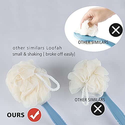 Shower Body Brush with Bristles and Loofah,Back Scrubber Bath Mesh Sponge with Curved Long Handle for Skin Exfoliating Bath, Massage Bristles Suitable for Wet or Dry, Men and Women (Grey)
