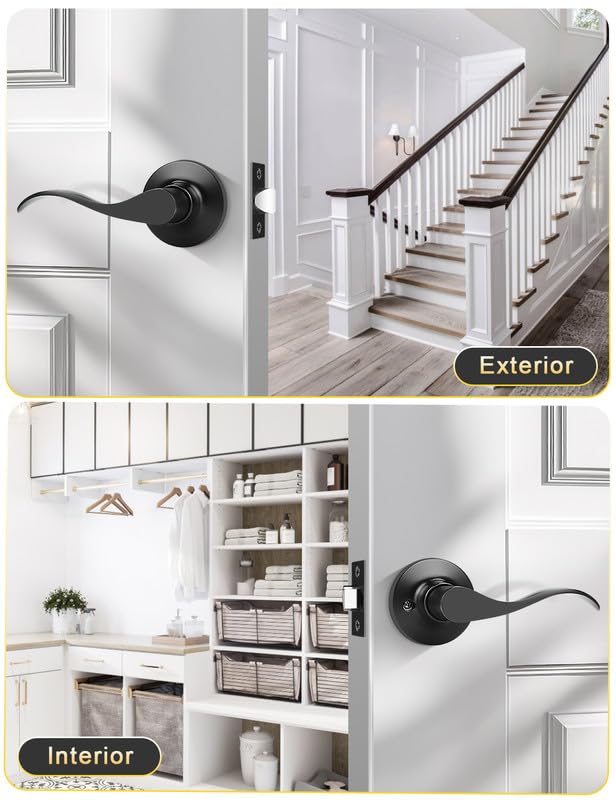 Mengico 6 Pack Door Handle Lock,Black Door Lever Interior,Passage Door Levers Closet Hallway Door Lever,Reversible Wave Lever Handles