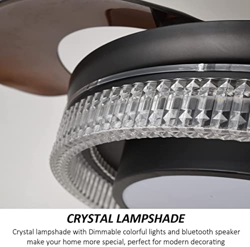 LUOLAX 42in Fandelier Ceiling Fan with Lights and Bluetooth Speaker,Modern Crystal Chandelier LED Fan 6 Speeds Fans Music with Remote Control Modern Crystal Invisible Blades with Silent Motor