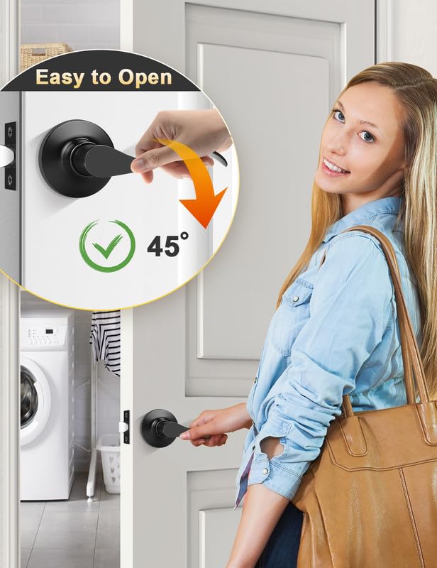 Mengico 6 Pack Door Handle Lock,Black Door Lever Interior,Passage Door Levers Closet Hallway Door Lever,Reversible Wave Lever Handles