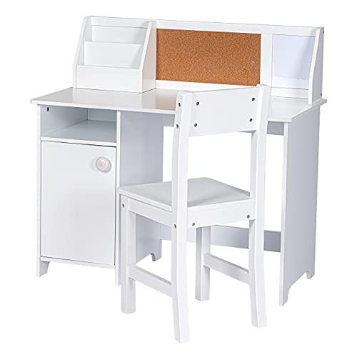 UTEX Kids Study Desk with Chair, Wooden Children School Study Table with Hutch and Chair for 3-8 Years Old, Student's Study Computer Workstation & Writing Table for Home School Use,White