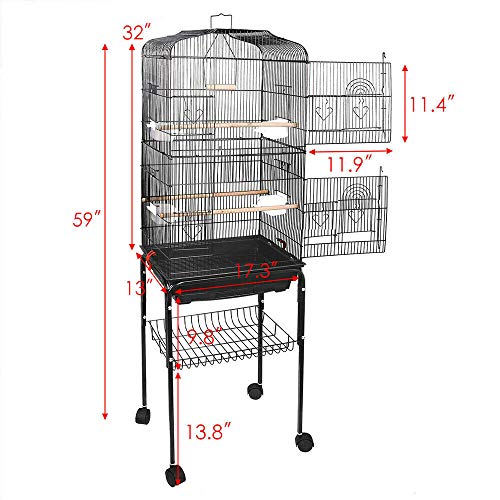 59'' Rolling Bird Cage Parakeet Finch Budgie Conure Lovebird House with Stand