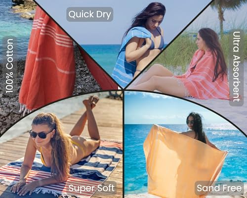 Park & Oz Turkish Beach Towel – Oversized 100% Cotton Quick-Dry & Sand-Free Blanket 72" x 40" – Ultra-Absorbent, Lightweight & Compact Pool Towel for Beach, Travel, Spa, Gym, Camping & Home