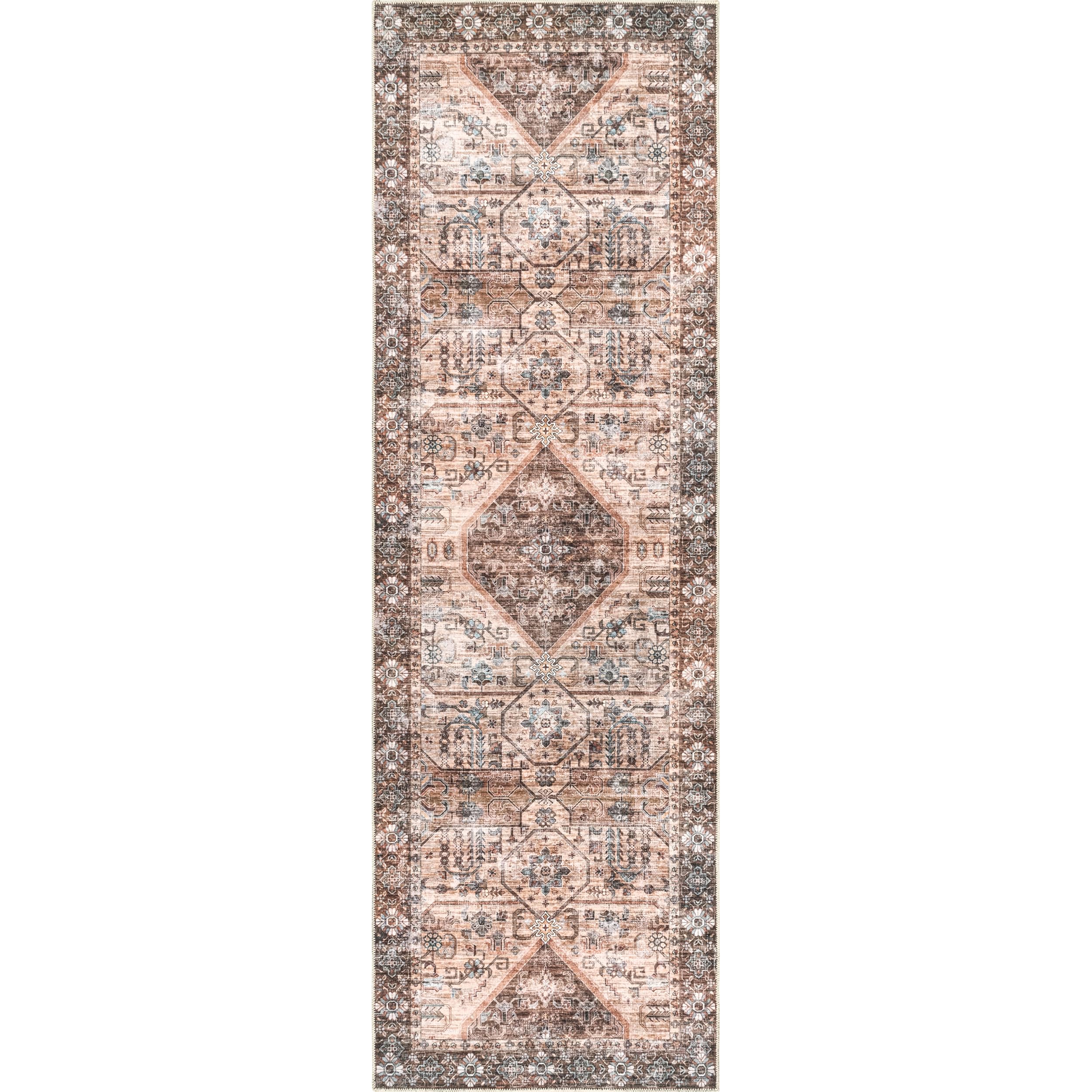 nuLOOM 2' x 12' SpinClean Machine Washable Stain-Resistant Area Rug with Non Slip Backing, Low Profile for Living Room, Bedroom, and Dining Room, Devin Light Brown