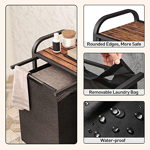 ALOFA Laundry Basket, Laundry Hamper with Shelf, 48L Laundry Room Organization, Pull Out and Removable Laundry Bag, Metal Frame Made Laundry Sorter Wheels and Adjustable Feets Black