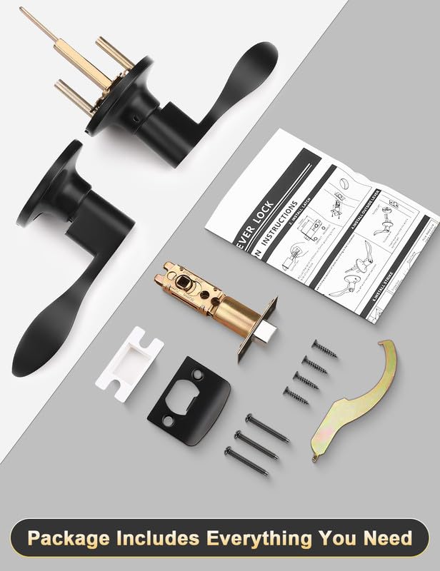Mengico 6 Pack Door Handle Lock,Black Door Lever Interior,Passage Door Levers Closet Hallway Door Lever,Reversible Wave Lever Handles