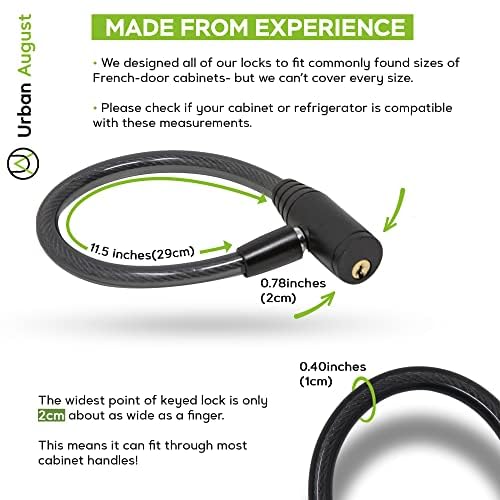 Urban August Child-Proof Refrigerator Lock for Kids & Adults - Lock for French Door Fridge and Cabinet (Small, Black, 6 Pack Keyed Alike)