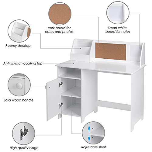 UTEX Kids Study Desk with Chair, Wooden Children School Study Table with Hutch and Chair for 3-8 Years Old, Student's Study Computer Workstation & Writing Table for Home School Use,White