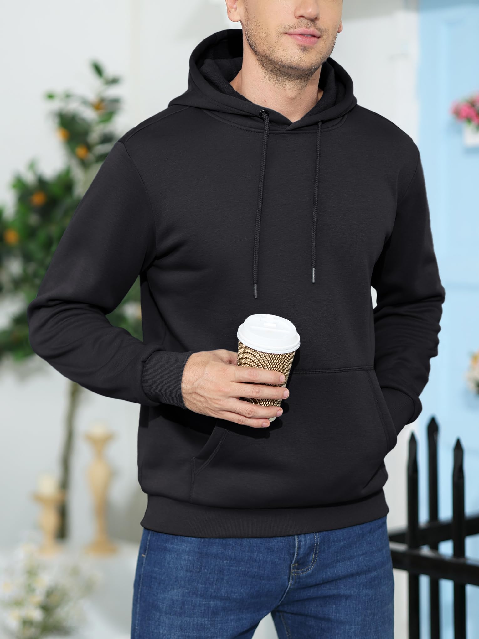 MAGCOMSEN Mens Sweatshirts Hoodies Athletic Hoodie Casual Sweatshirts Pullover Plain Blank Cotton Sweatshirts Black XL