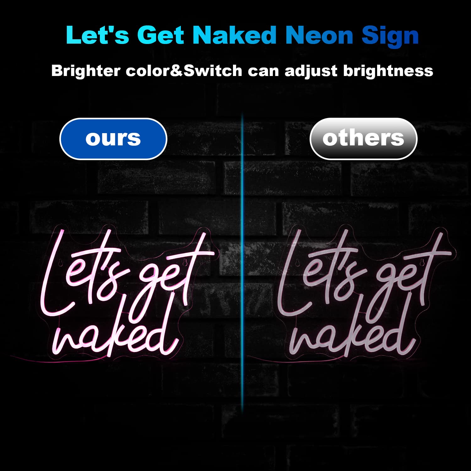Let's Get Naked Neon Sign Dimmable Pink Neon Light for Wall Decor Powered by USB Words LED Lights for Bedroom Girls Gift Thanksgiving, Christmas(15.7"x11.8")