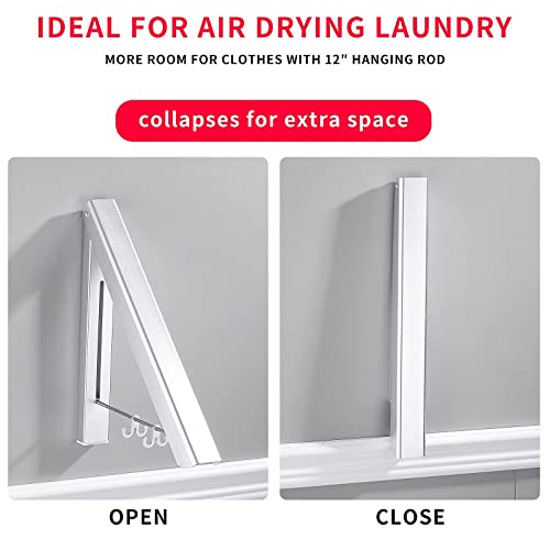 Dr.DJ Retractable Clothes Rack-Laundry Room Drying Rack Wall Mounted Clothes Hanger Foldable, Wall Mount, Folding Clohes Wall Hanger Home Storage Organizer, Aluminium, 2 Racks with Rod (Silver)