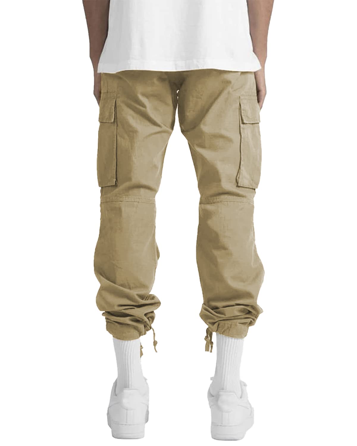LYRXXX Men's Casual Cargo Pants Hiking Pants Workout Joggers Sweatpants for Men,Light Khaki,L