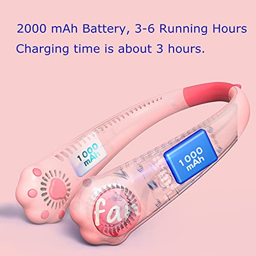 Vividda Portable Neck Fan, Rechargeable Fan around Neck, Hands Free Personal for Your Hanging Bladeless, Cooling Air Conditioner with 3 Wind Speed Outdoor Indoor, Pink