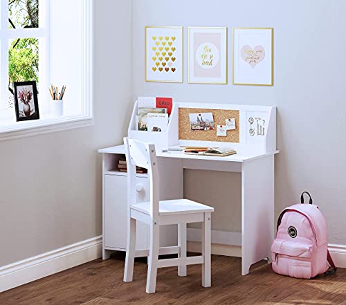 UTEX Kids Study Desk with Chair, Wooden Children School Study Table with Hutch and Chair for 3-8 Years Old, Student's Study Computer Workstation & Writing Table for Home School Use,White