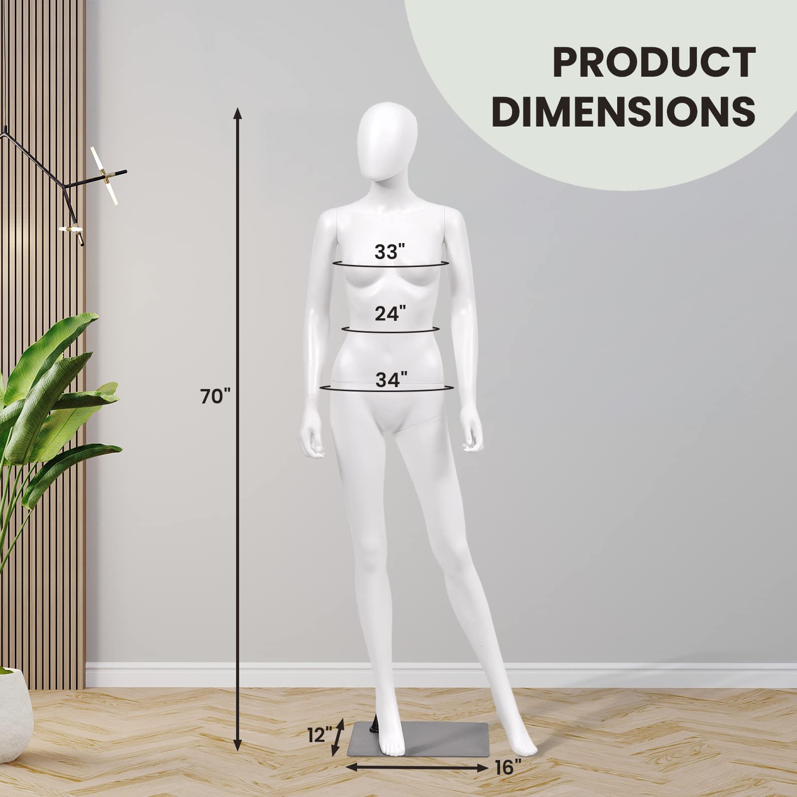 GOFLAME Female Mannequin Full Body, 69 Inches Realistic Mannequin Torso with Adjustable Postures & Detachable Body Parts, Sturdy Metal Base, Dress Model for Window Display, Exhibition, Drawing Office