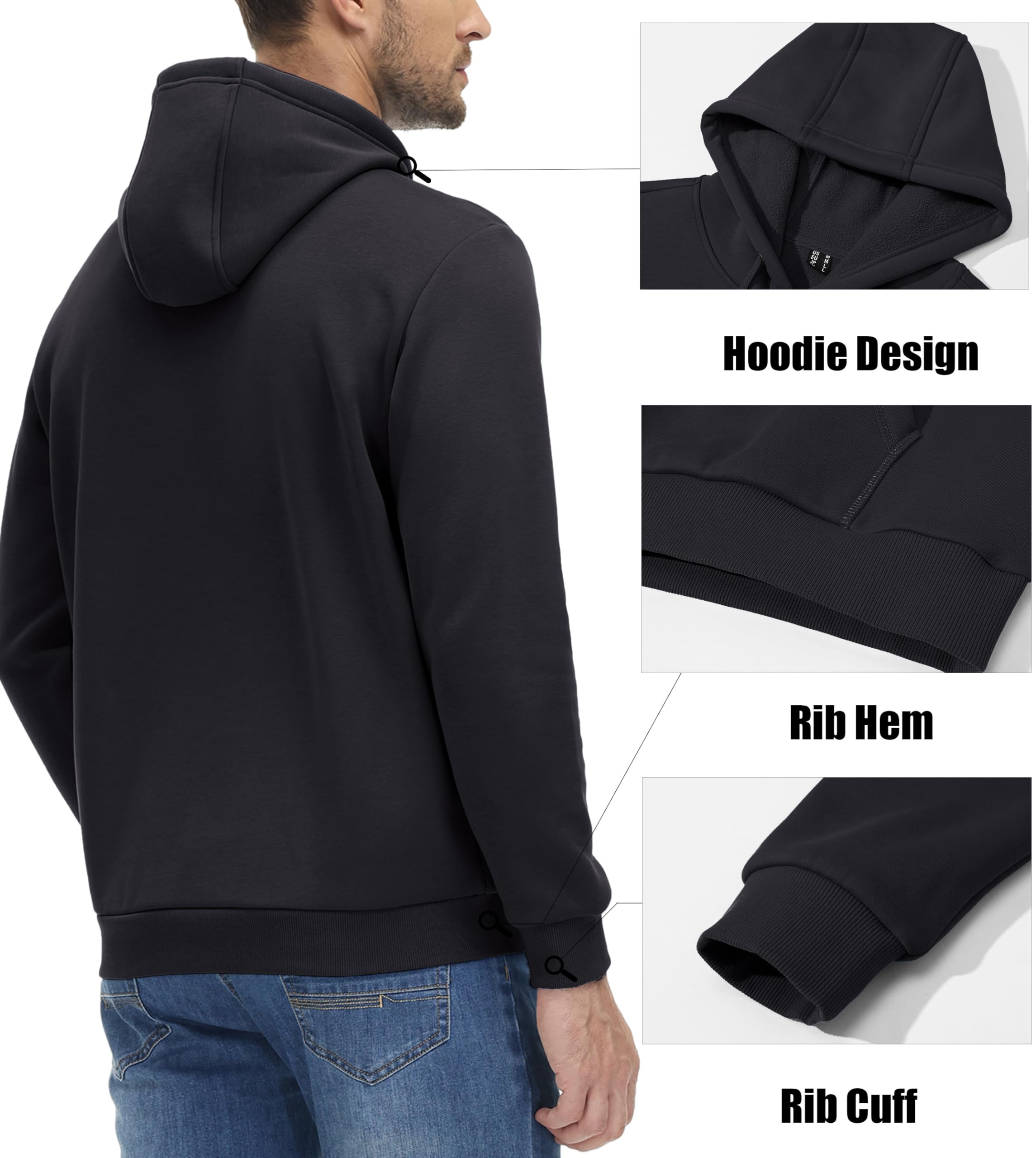 MAGCOMSEN Mens Sweatshirts Hoodies Athletic Hoodie Casual Sweatshirts Pullover Plain Blank Cotton Sweatshirts Black XL