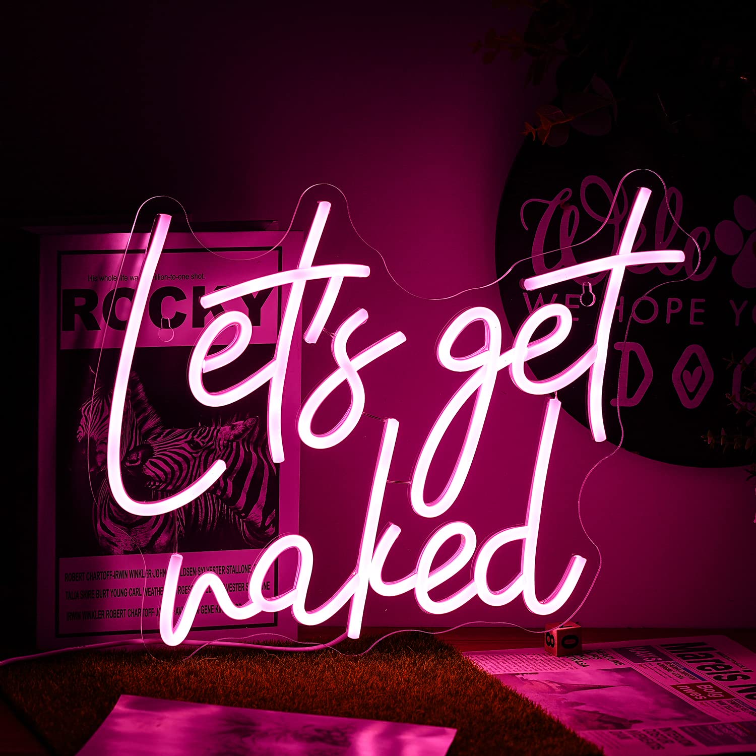 Let's Get Naked Neon Sign Dimmable Pink Neon Light for Wall Decor Powered by USB Words LED Lights for Bedroom Girls Gift Thanksgiving, Christmas(15.7"x11.8")