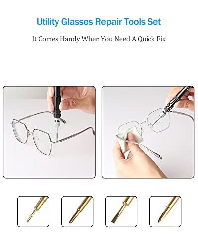Eyeglass Repair Kit with Screws and Nose Pads, Pocket Size Optical Screwdriver, Micro Glasses Tightening/Fixing Tools, 4 in 1 Magnetic Small Screw Driver for Eye Glasses, Laptop, Watches, Electronics