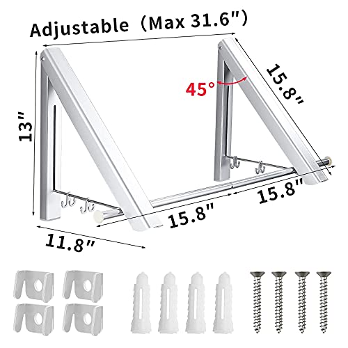 Dr.DJ Retractable Clothes Rack-Laundry Room Drying Rack Wall Mounted Clothes Hanger Foldable, Wall Mount, Folding Clohes Wall Hanger Home Storage Organizer, Aluminium, 2 Racks with Rod (Silver)