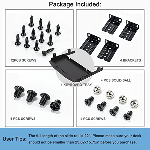 Oaskrac Keyboard Tray Under Desk, Keyboard Drawer Under Desk Slide with 360 Rotating Mouse Platform, Slide-Out Platform Computer Drawer for Typing, 20 inch, Black