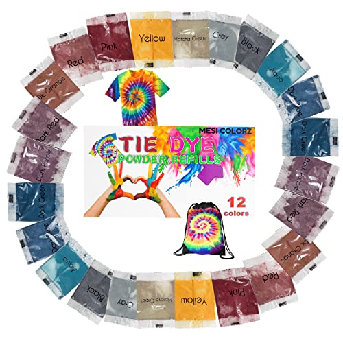 2X Tie Dye Powder │Tie Dye Powder Refills for Tie Dying │Fabric Dyes │12 Colors Tie Dye Powder 24 Total Dye Packets│2X Refills for Tie Dye │Mesi Colorz Tie Dye Refills
