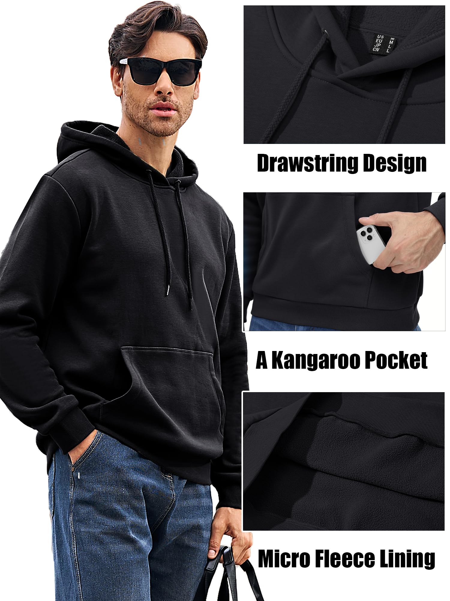 MAGCOMSEN Mens Sweatshirts Hoodies Athletic Hoodie Casual Sweatshirts Pullover Plain Blank Cotton Sweatshirts Black XL