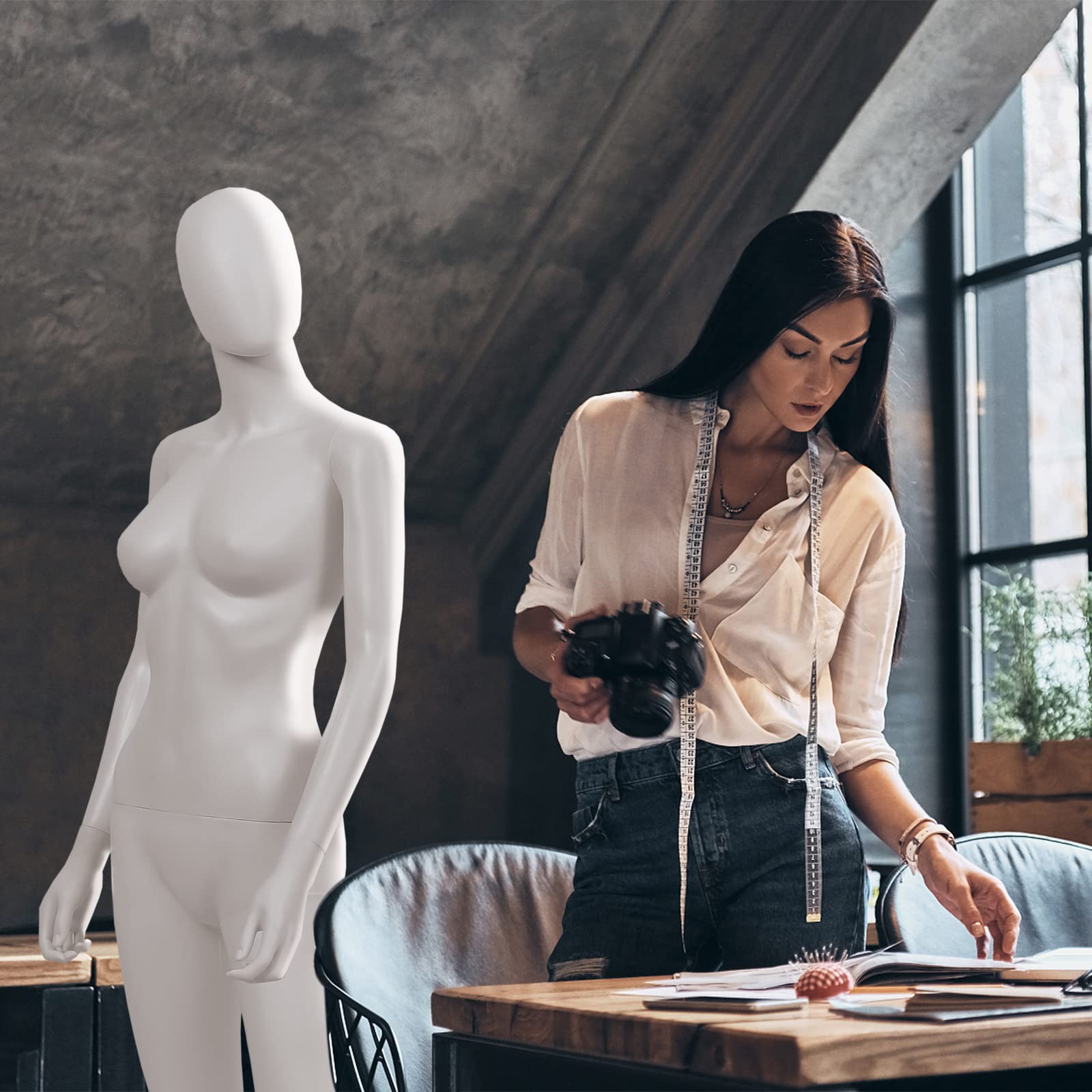 GOFLAME Female Mannequin Full Body, 69 Inches Realistic Mannequin Torso with Adjustable Postures & Detachable Body Parts, Sturdy Metal Base, Dress Model for Window Display, Exhibition, Drawing Office